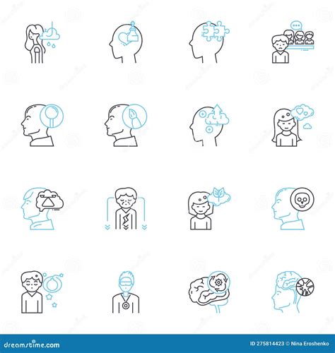 Psychological Thought Linear Icons Set Cognition Perception Emotions