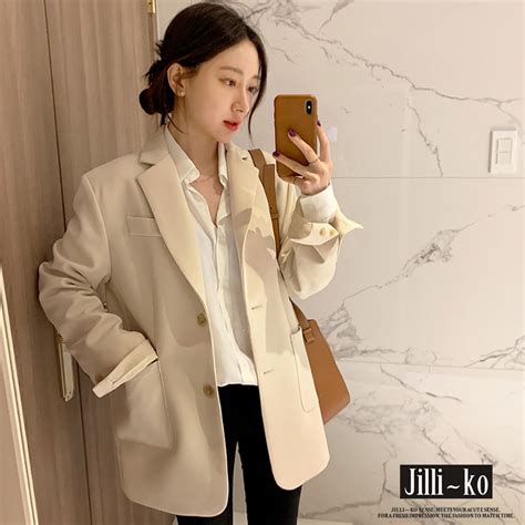 Jilli Ko 英倫風設計感通勤合身剪裁挺括西裝外套 杏黑 西裝外套 Yahoo奇摩購物中心