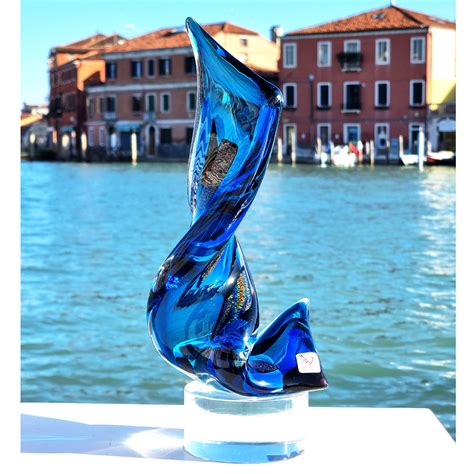 Strip To Wind Light Blue Sculpture Original Murano Glass
