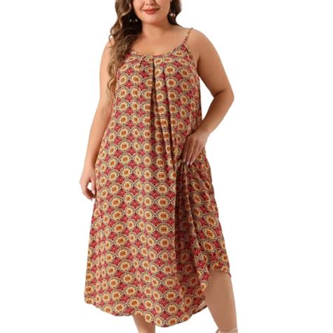 Agnes Orinda Womens Plus Size Summer Beach Bohemian Pattern Sleeveless