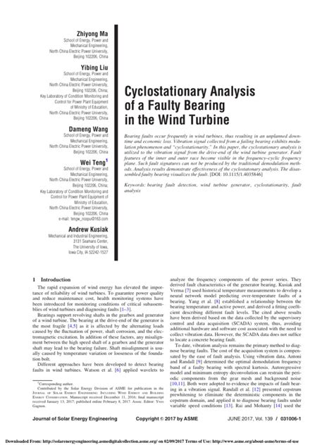 Cyclostationary Analysis Of A Faulty Bearing In The Wind Turbine Pdf Spectral Density Wavelet