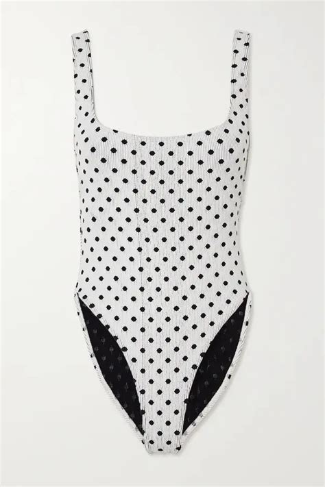 Leslie Amon Cindy Polka Dot Seersucker Swimsuit White Editorialist
