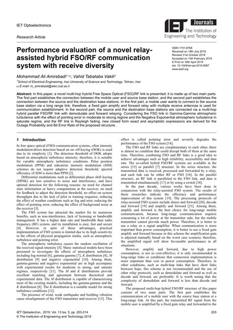 Pdf Performance Evaluation Of A Novel Relay Assisted Hybrid Fso Rf Communication System With