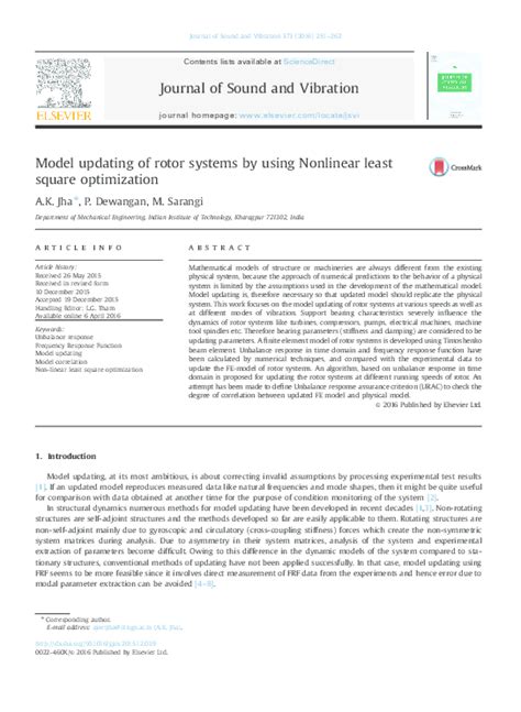 Pdf Model Updating Of Rotor Systems By Using Nonlinear Least Square