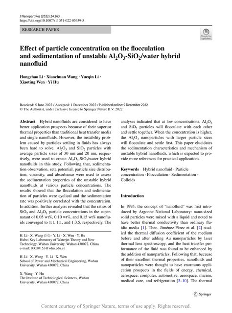 Effect Of Particle Concentration On The Flocculation And Sedimentation
