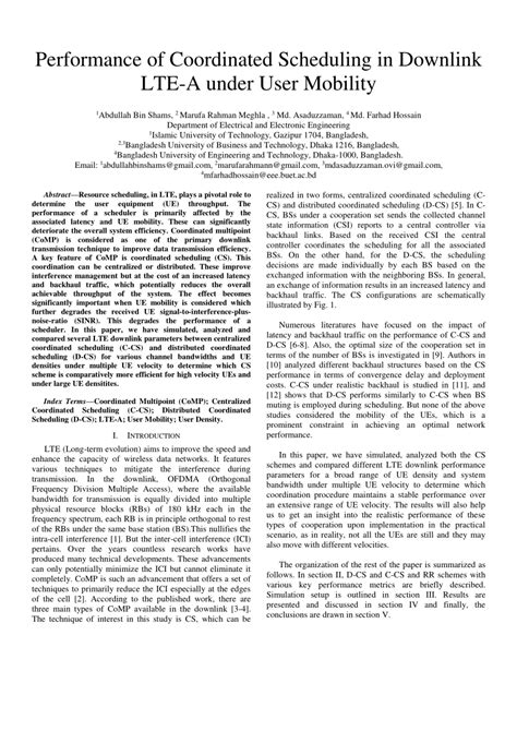 Pdf Performance Of Coordinated Scheduling In Downlink Lte A Under User Mobility