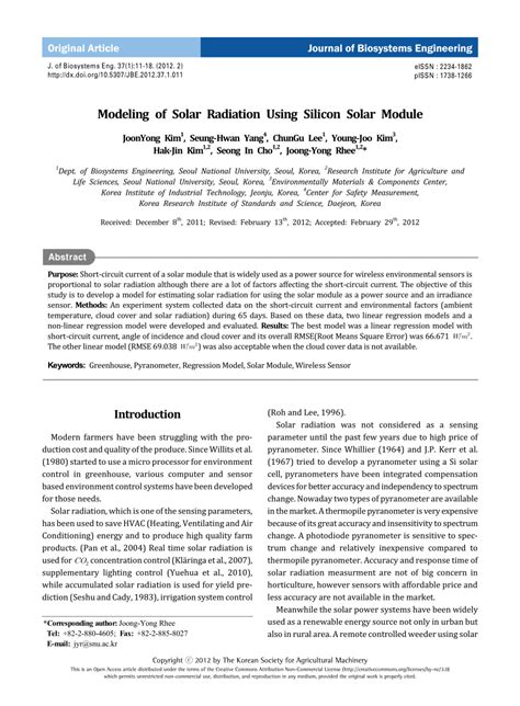 PDF Modeling Of Solar Radiation Using Silicon Solar Module