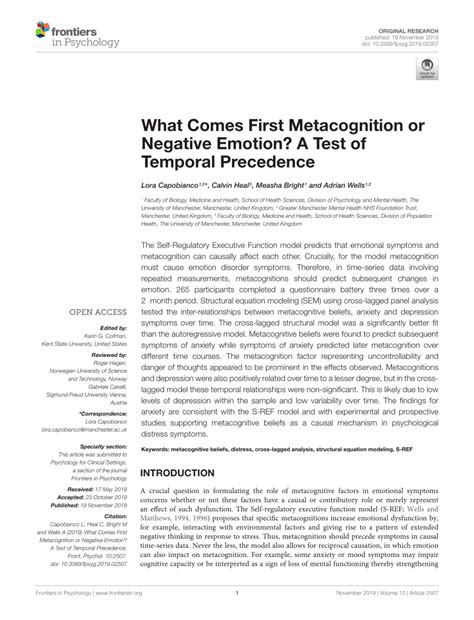 Pdf What Comes First Metacognition Or Negative Emotion A Test Of