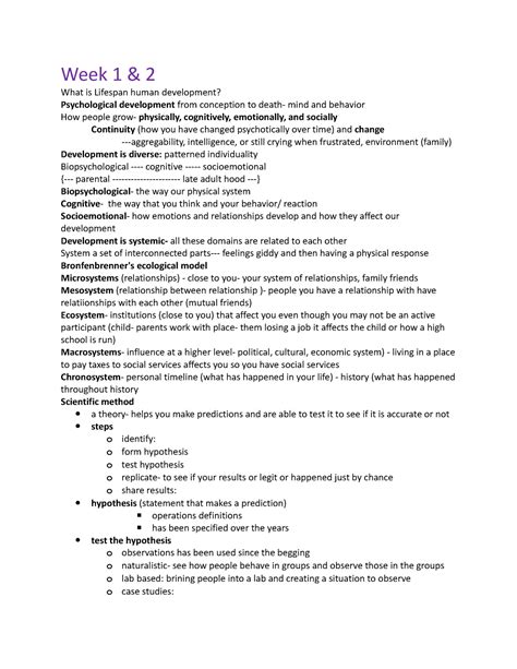 Psyc 160 Notes Week 1 2 What Is Lifespan Human Development