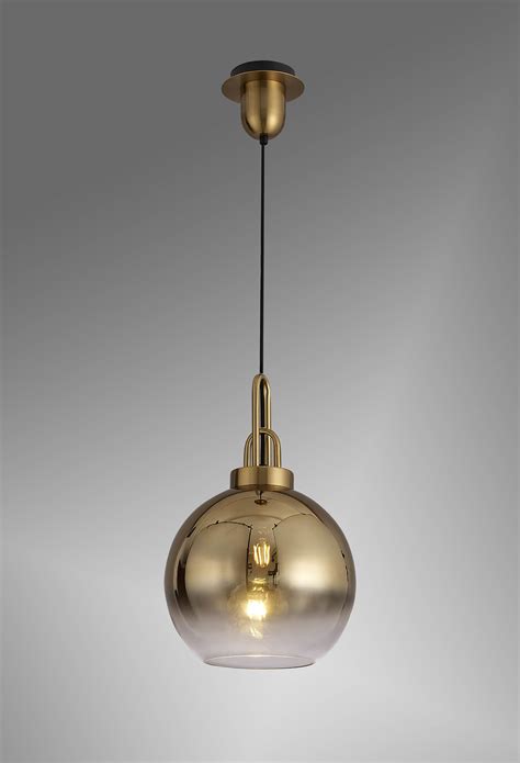 Single Brass Gold Pendant With Round Gold Glass