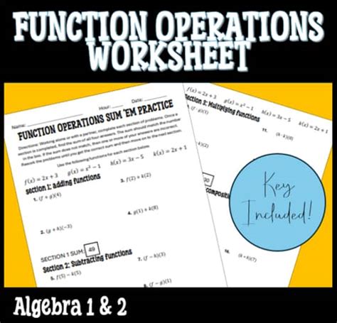 Function Operations Sum Em Worksheet By Ferrin Cooley Tpt