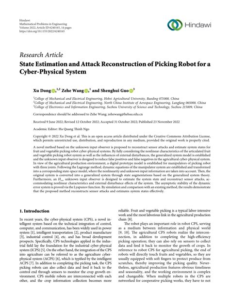 Pdf State Estimation And Attack Reconstruction Of Picking Robot For A