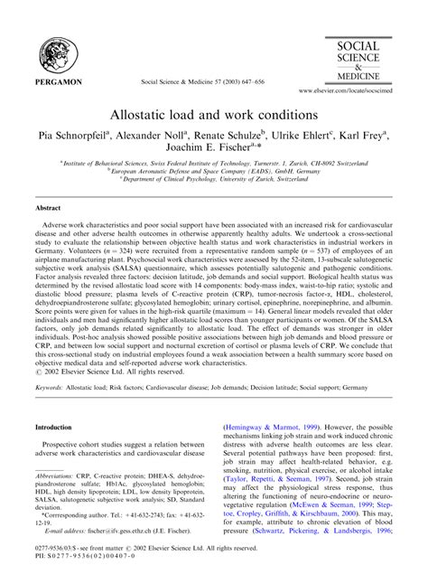 Pdf Allostatic Load And Work Conditions
