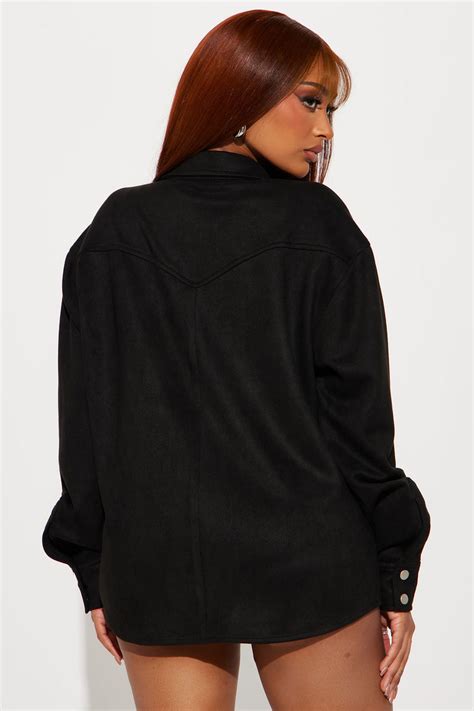 Houston Embroidered Faux Suede Shirt Black Fashion Nova Shirts