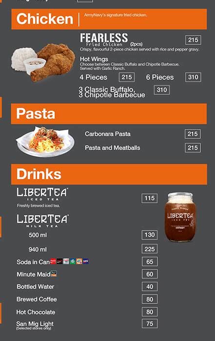 Menu At Army Navy Fast Food Pasay Andrews Ave