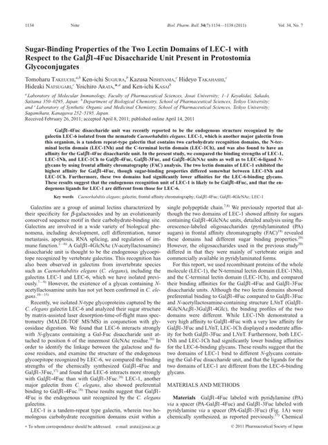 Pdf Sugar Binding Properties Of The Two Lectin Domains Of Lec 1 With Respect To The Galβ1 4fuc