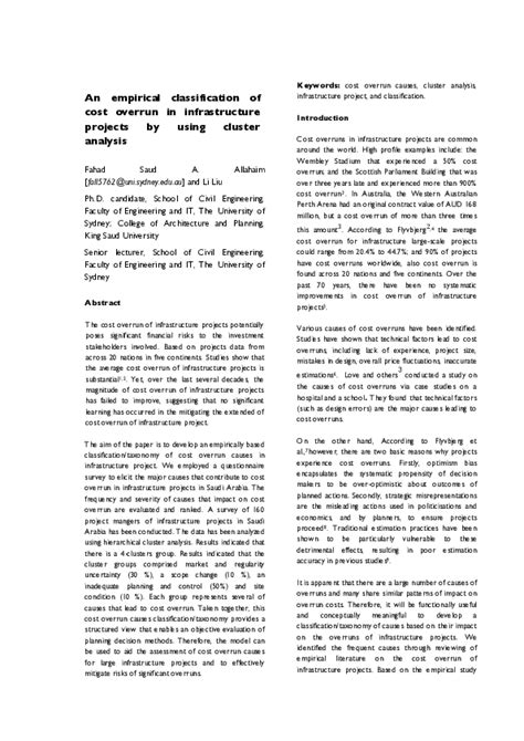 pdf an empirical classification of cost overrun in infrastructure