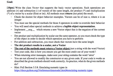 Solved Goal Pts Write The Class Vector That Supports Chegg