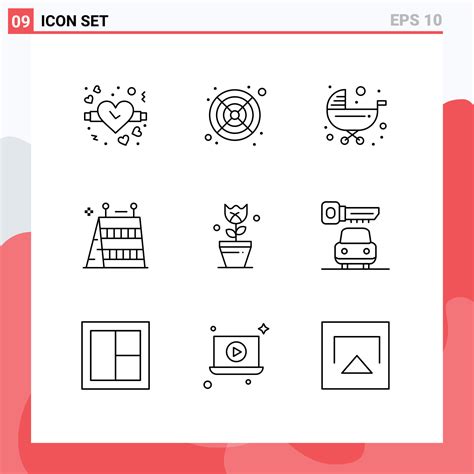 Universal Icon Symbols Group Of 9 Modern Outlines Of Plant Decoration Push Tools Construction