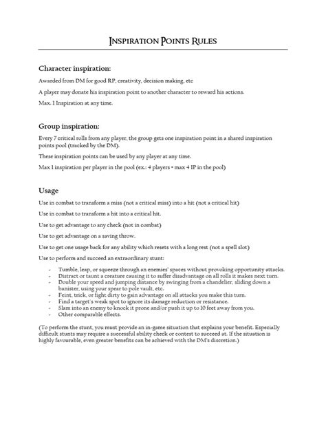 Inspiration Points Rules Dnd 5e Pdf