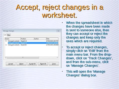 Advanced Spreadsheets Accept Reject Changes In A Worksheet
