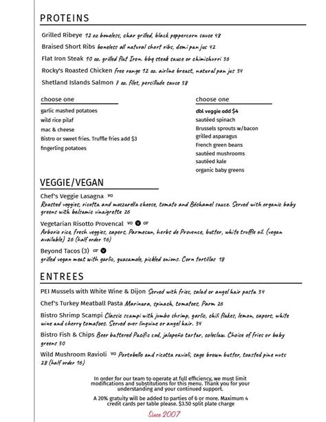 Dinner Menu Of Canyon Bistro And Wine Bar French American Cuisine