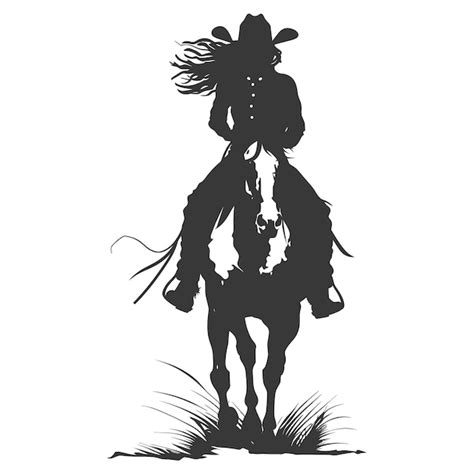 Silueta De Vaquera Montando A Caballo Sola Sólo Color Negro Vector Premium