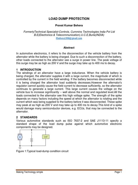 Load Dump Protection Pdf Physical Quantities Electrical Equipment