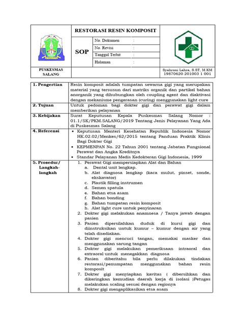 Sop Restorasi Resin Komposit Pdf