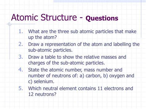 Ppt Atomic Structure Questions Powerpoint Presentation Free