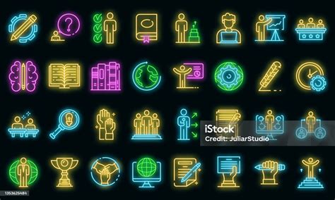 Staff Education Icons Set Vector Neon Stock Illustration Download