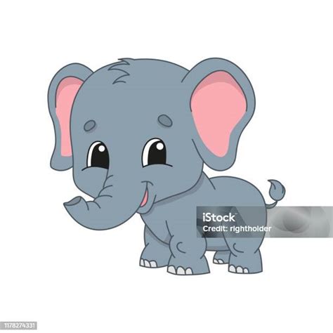 회색 코끼리입니다 귀여운 캐릭터 다채로운 벡터 일러스트레이션입니다 만화 스타일입니다 흰색 배경에 격리 디자인 요소입니다 디자인 서적 스티커 카드 포스터 옷용 템플릿 코끼리