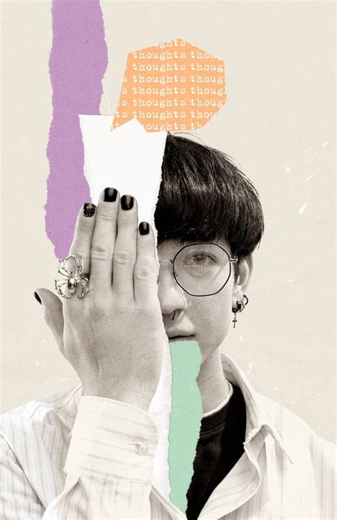 Contemporary Art Collage Conceptual Image With Young Man Covering One