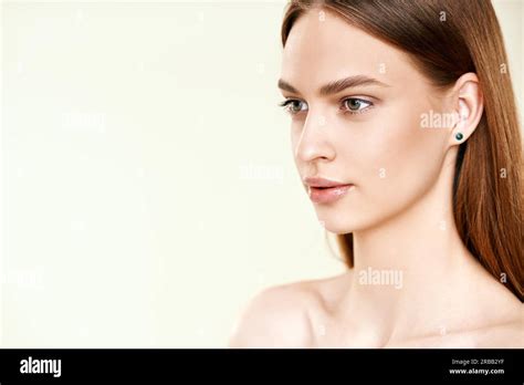 Close Up Beauty Young Woman Portrait With Copy Space Spa Model Clean
