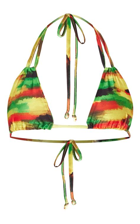 Multi Stripe Printed Triangle Bikini Top Prettylittlething Usa