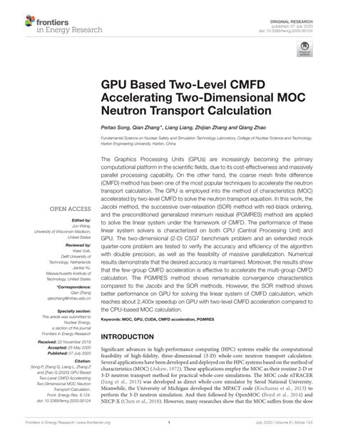 Pdf Gpu Based Two Level Cmfd Accelerating Two Dimensional Moc Neutron Transport Calculation