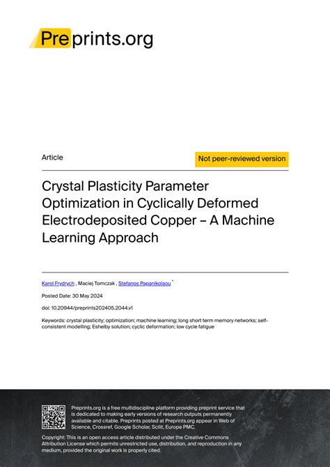 Pdf Crystal Plasticity Parameter Optimization In Cyclically Deformed