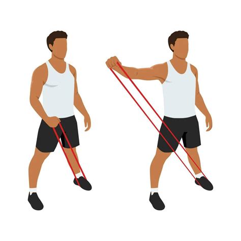 Man Doing Lateral Raise Home Workout Exercise With Thin Resistance Band Guidance 35232880