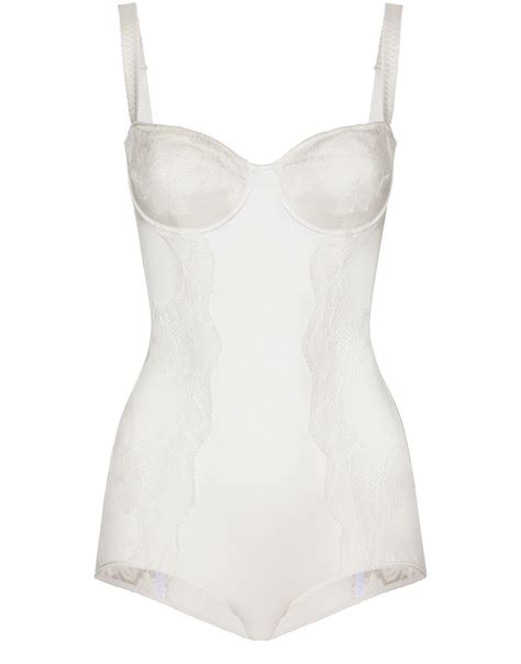 Dolce And Gabbana Silk Balconette Bra Bodysuit With Lace Detailing