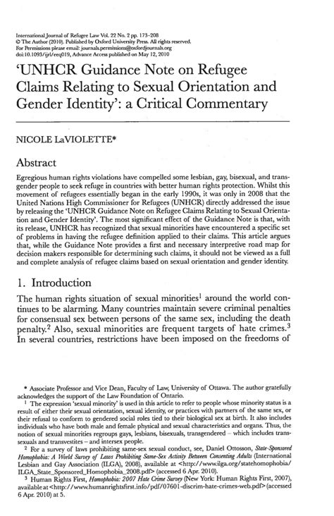 Pdf ‘unhcr Guidance Note On Refugee Claims Relating To Sexual