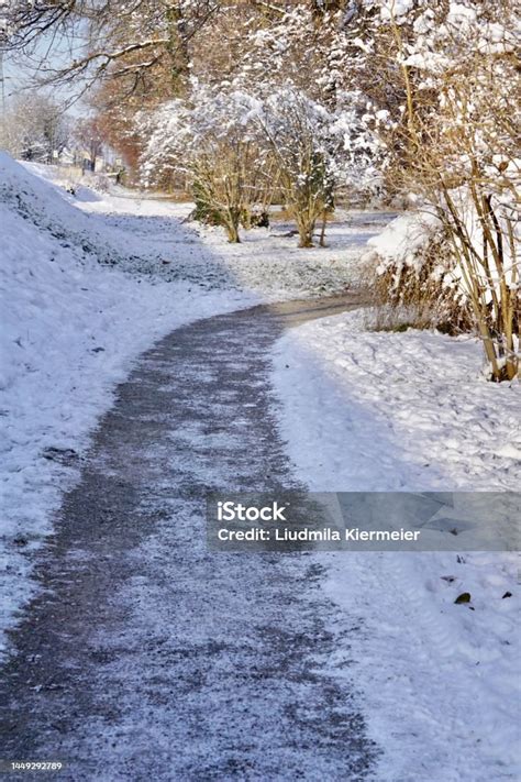 회전하는 겨울의 산책로 눈 아래 공원의 비뚤어진 산책로 공원과 숲을 산책 할 수있는 눈 덮인 길 가리기에 대한 스톡 사진 및 기타 이미지 Istock