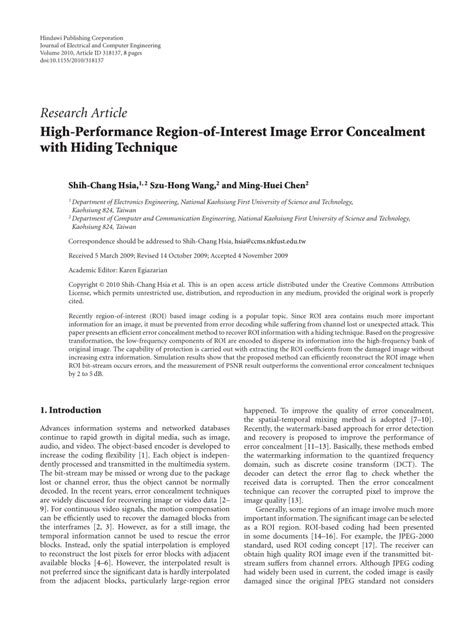 Pdf High Performance Region Of Interest Image Error Concealment With