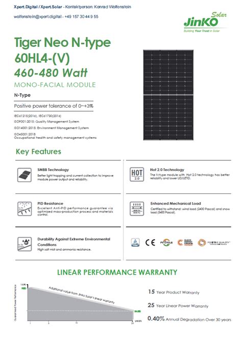 Jinko Solar Tiger Neo N Type 60HL4 V 460 480 Watt Xpert Digital
