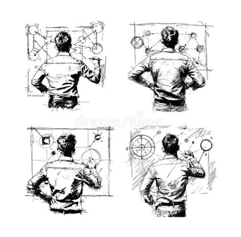 Black Ink Sketch Tactical Plan Man Back View Character Writing Scheme On Wall Strategic