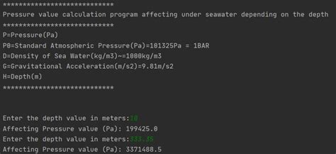 Master Of EQ Python Pressure Value Calculation Program Under Sea Water Dependent On Depth