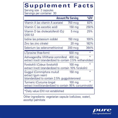 Pure Encapsulations Thyroid Support Complex 60 Capsules Stock Ts26