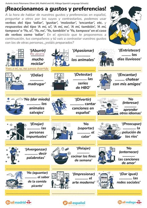 Ejercicio Para Reaccionar A Gustos Y Preferencias Spanish Learning