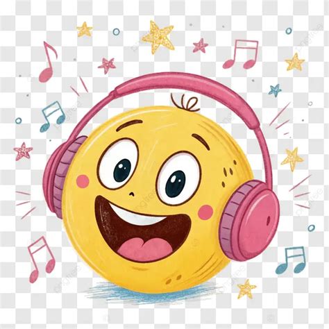 Cute Cartoon Emoji With Headphones Music Imaage Music Funny Music