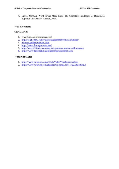 5 Jntua Btech Cse R23 I Ii Year Course Structure And Syllabuspdf