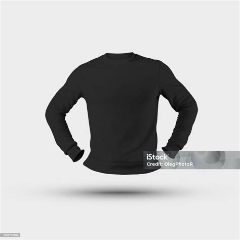 온라인 상점에서 디자인과 광고의 프리젠 테이션을 위해 구부러진 팔로 서있는 검은 색 스웨트 셔츠 3d 렌더링의 모형 0명에 대한 스톡 사진 및 기타 이미지 Istock